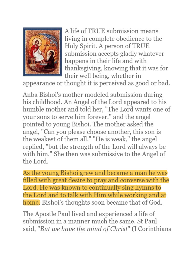 ST Anba Bishoy Life True Submission HG Bishop Youssef | PDF | Jesus ...