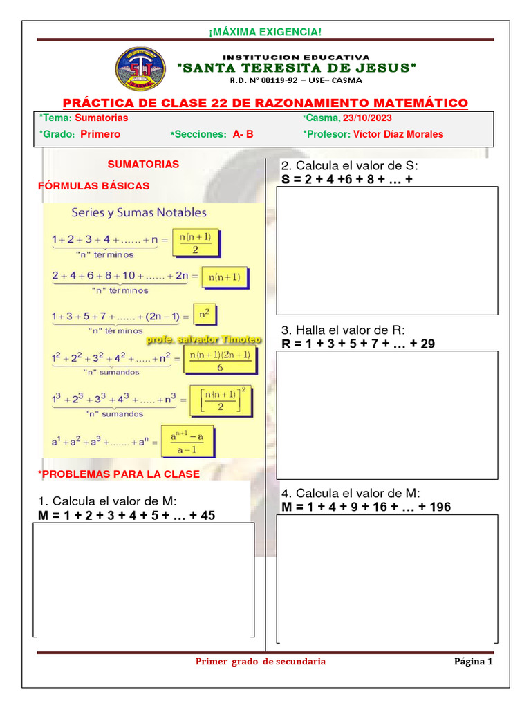 Práctica de Sumatorias-1° A-B | PDF