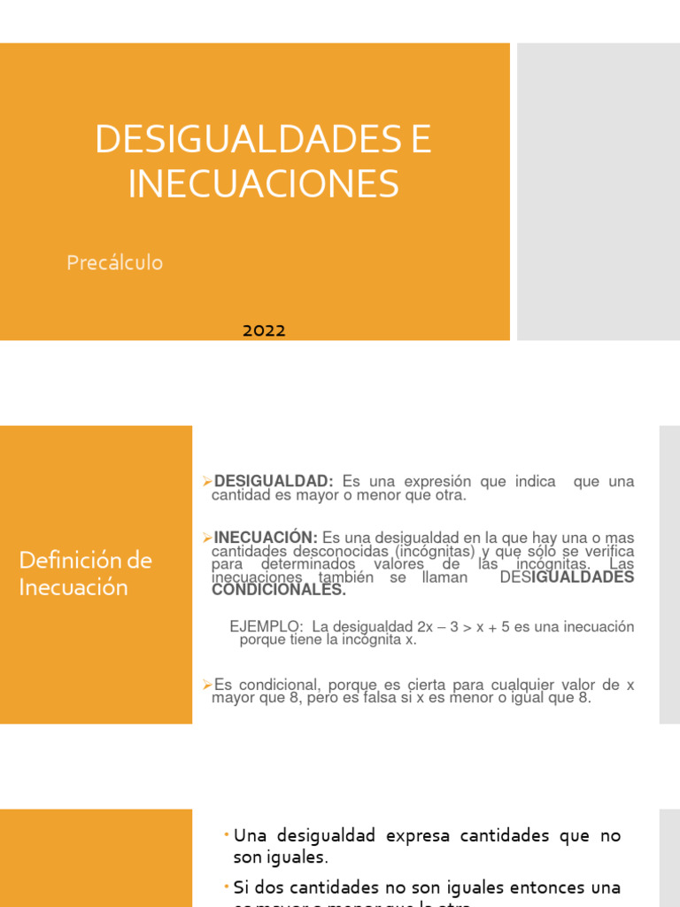 DESIGUALDADES E INECUACIONES (Parte 1) | PDF | Desigualdad (Matemáticas) | Ecuaciones