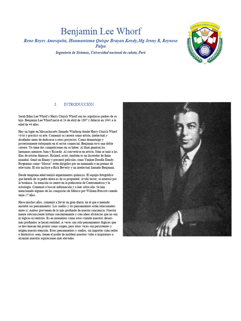 Benjamín Lee Whorf-Trabajo de Investigacion (1) | PDF | Pensamiento ...