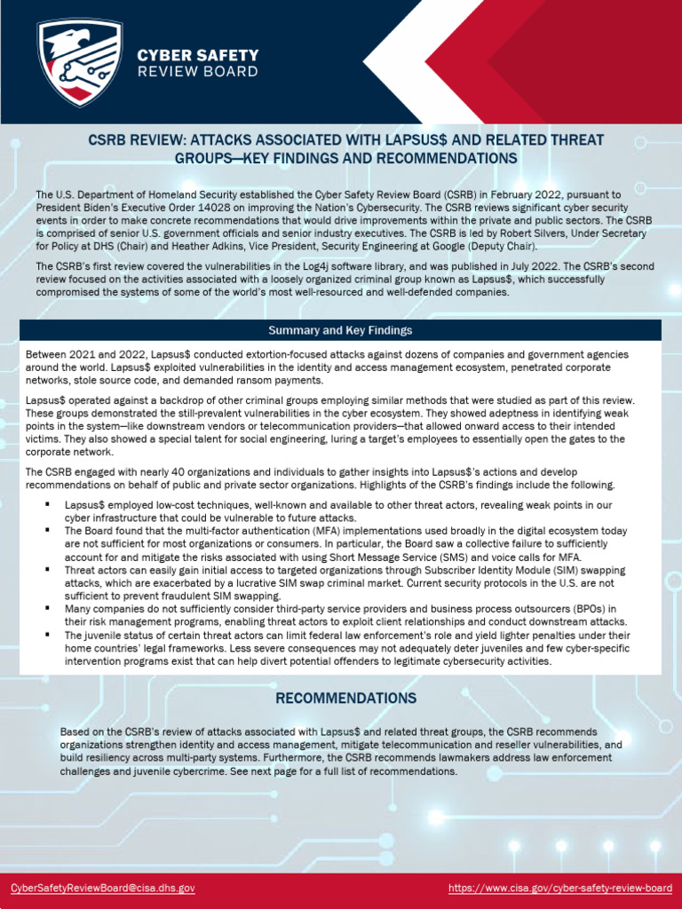 Review of The Attacks Associated With Lapsus$ and Related Threat Groups ...