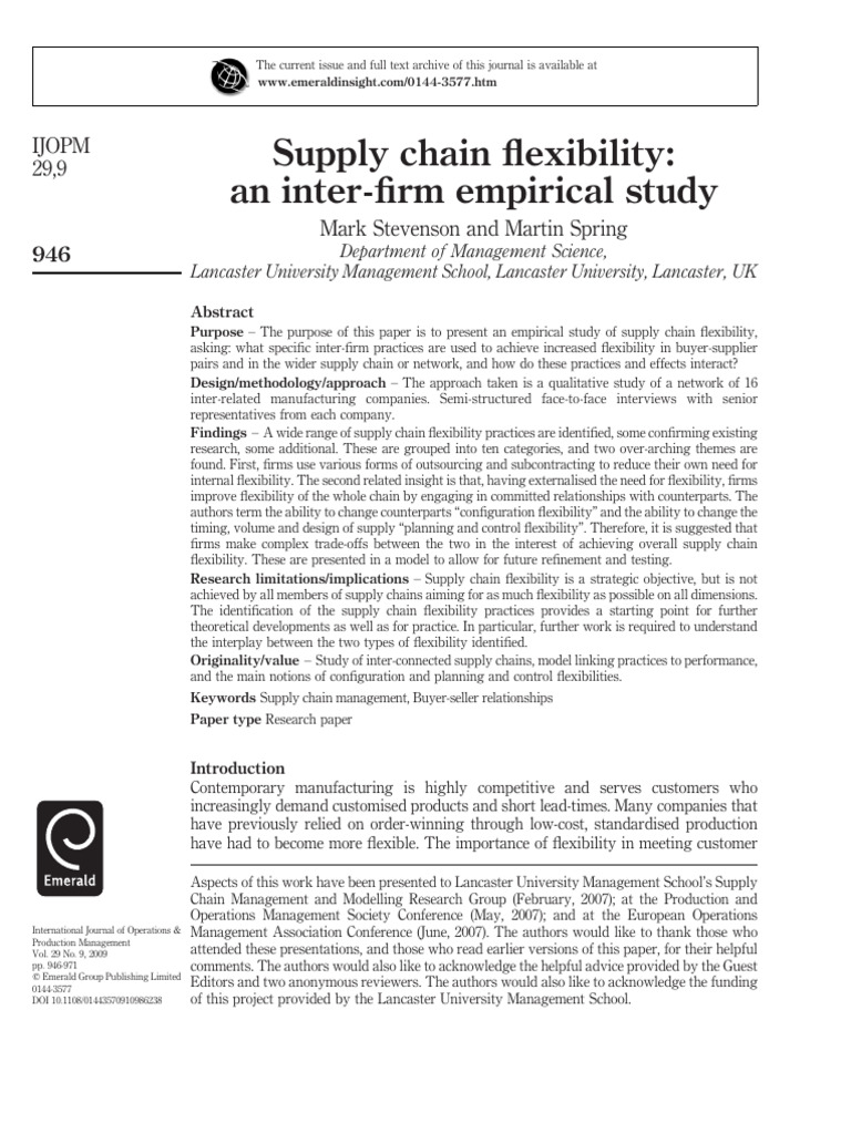 Supply Chain Flexibility: An Inter-Firm Empirical Study: Ijopm 29,9 ...