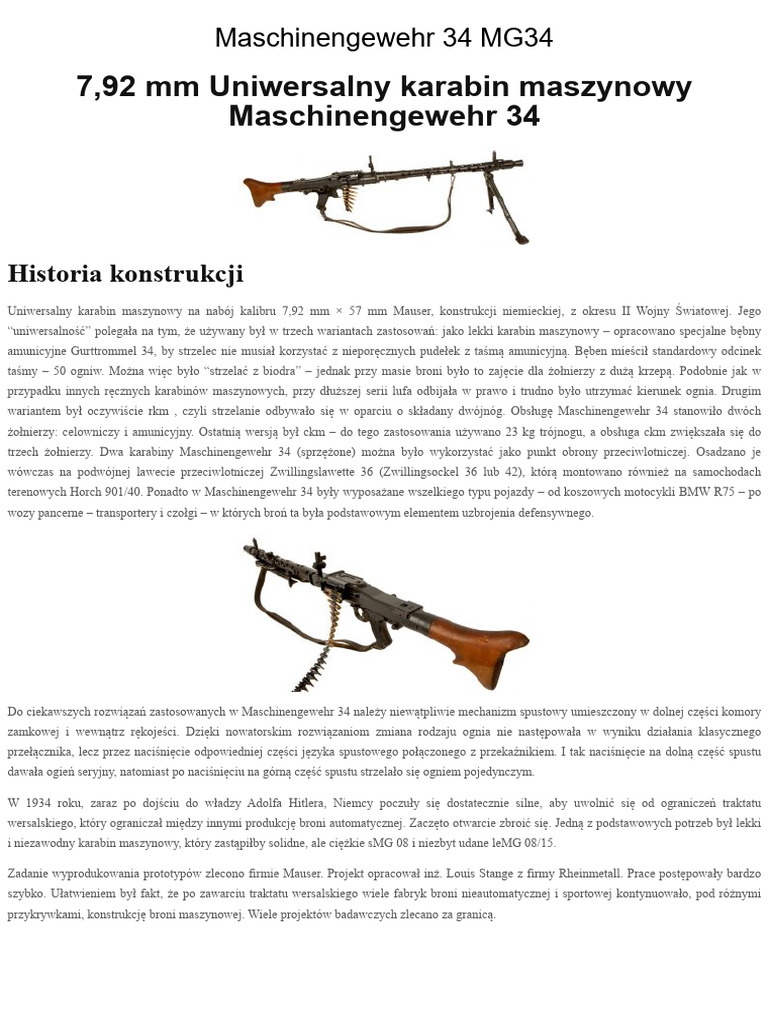 Maschinengewehr 34 MG34 - Opisy Broni | PDF
