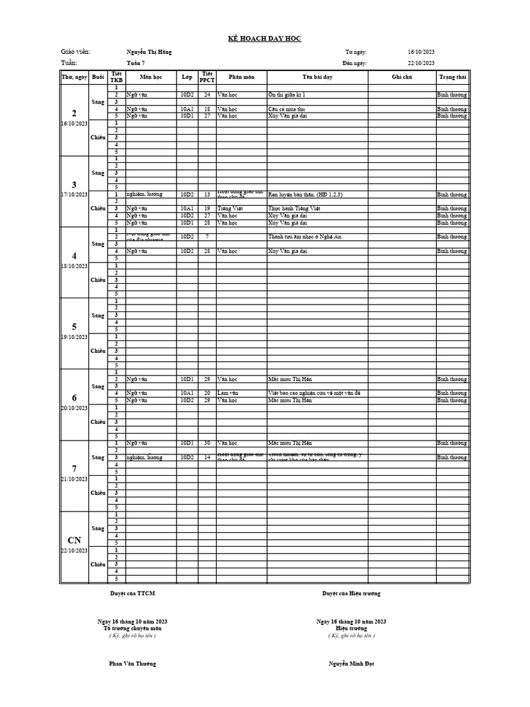 Lich Bao Giang Nguyen Thi Hang Tuan7 | PDF