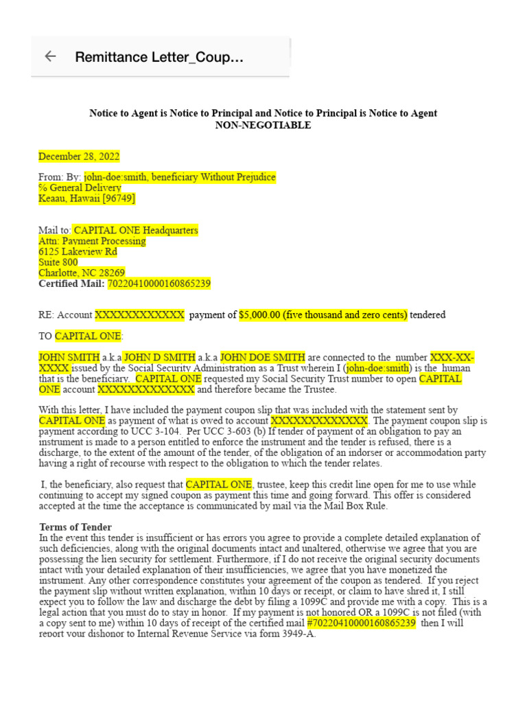 Remittance Letter - Coupon - Template | PDF | Trust Law | Payments