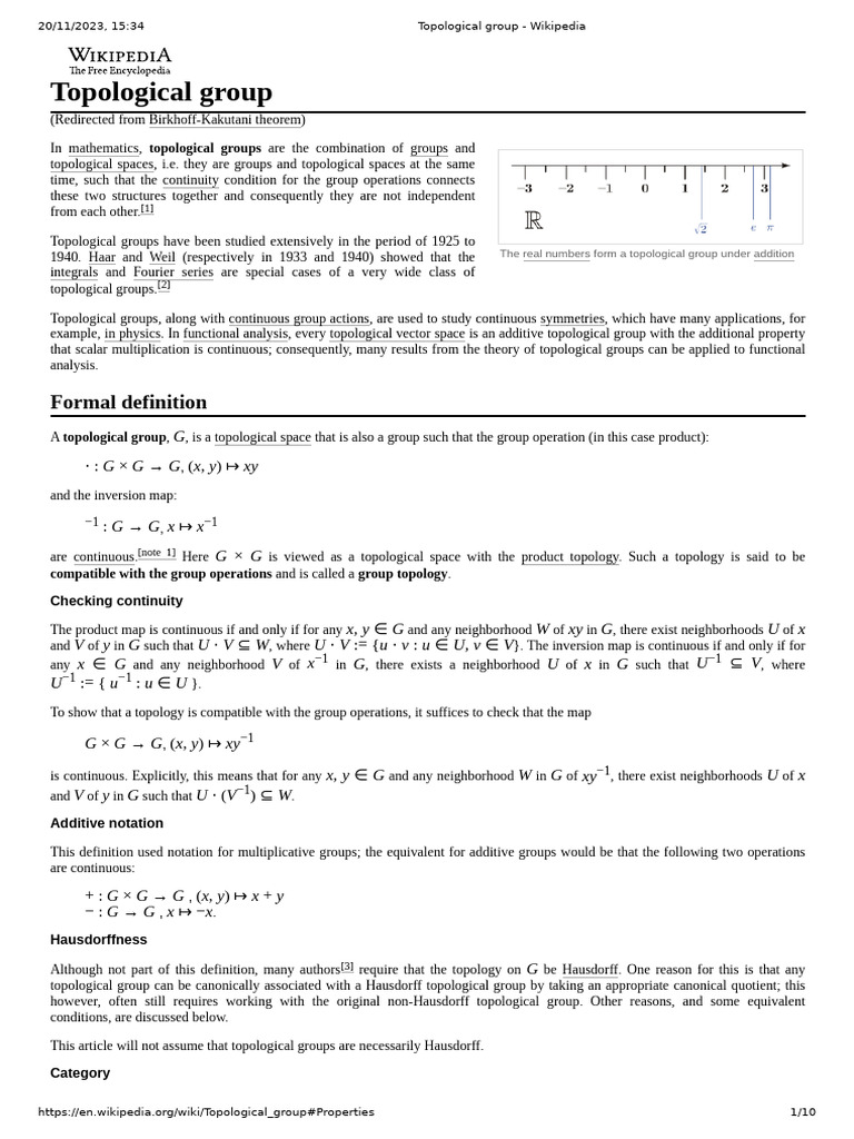 Topological Group - Wikipedia | PDF | Representation Theory | Group (Mathematics)