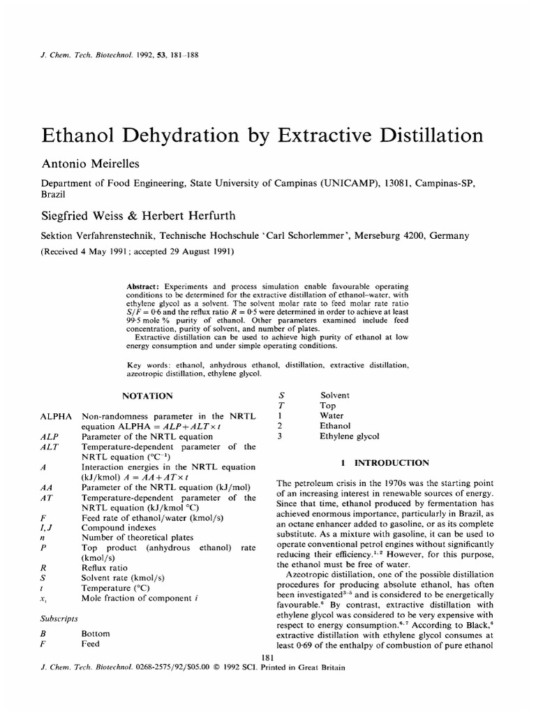 Ethanol Dehydration | PDF | Ethanol | Distillation
