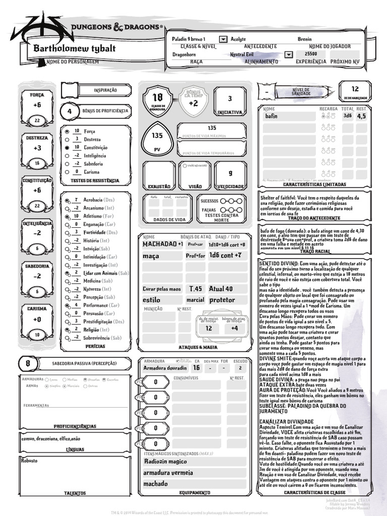 Bartholomew Atualizado Ficha | PDF