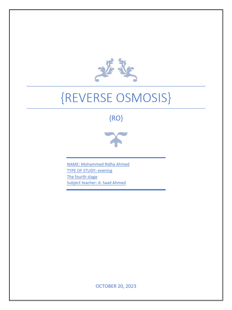 Reverse Osmosis | PDF | Osmosis | Desalination