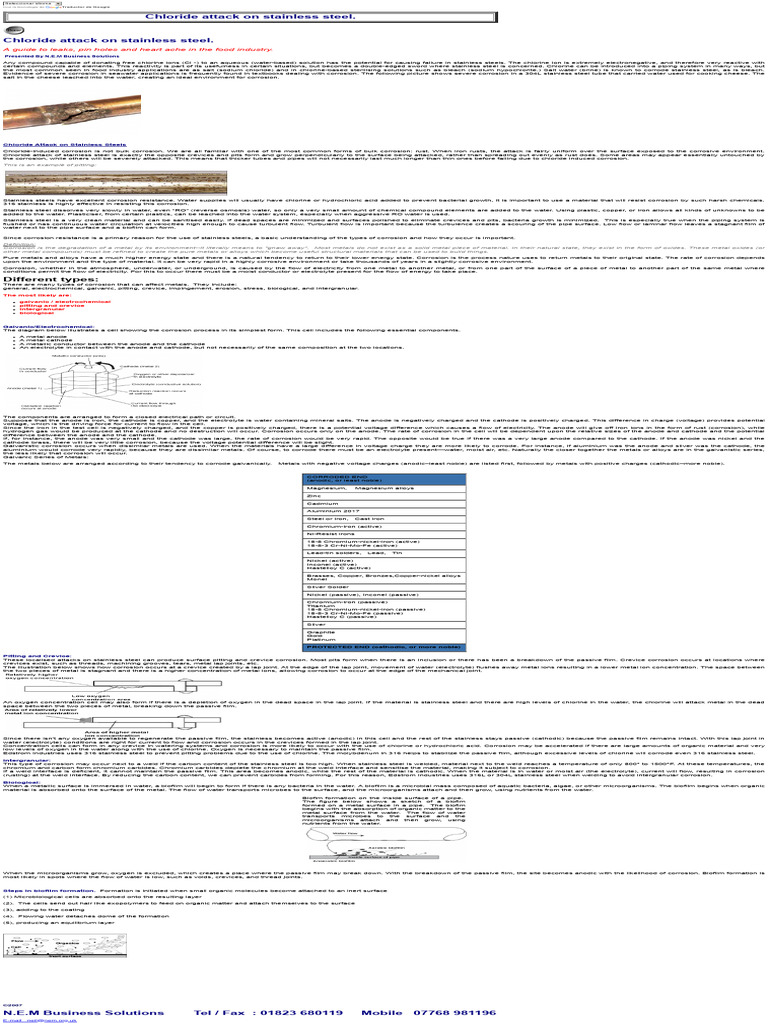 Chloride Attack On Stainless Steel | PDF | Corrosion | Anode