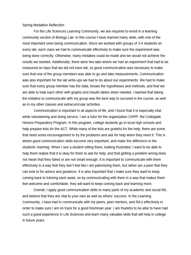 Spring Medallion Reflection | PDF | Experiment | Science