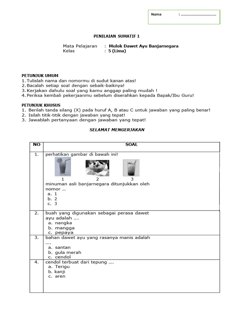 Soal MDAB Kls 1 | PDF