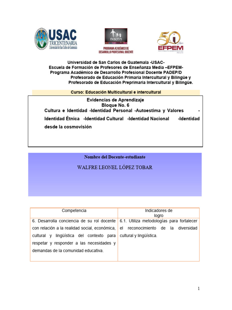 Evidencias de Aprendizaje Bloque No. 6 Walfre Leonel López Tobar ...