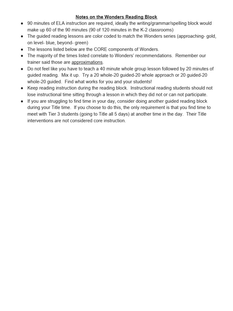 Wonders Reading Block Overview | PDF | Reading Comprehension | Phonics