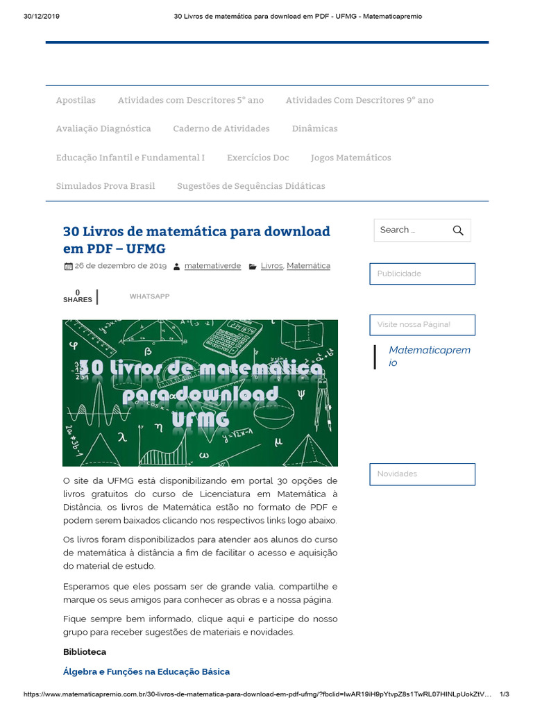 30 Livros de Matemática para Download em PDF - UFMG - Matematicapremio ...