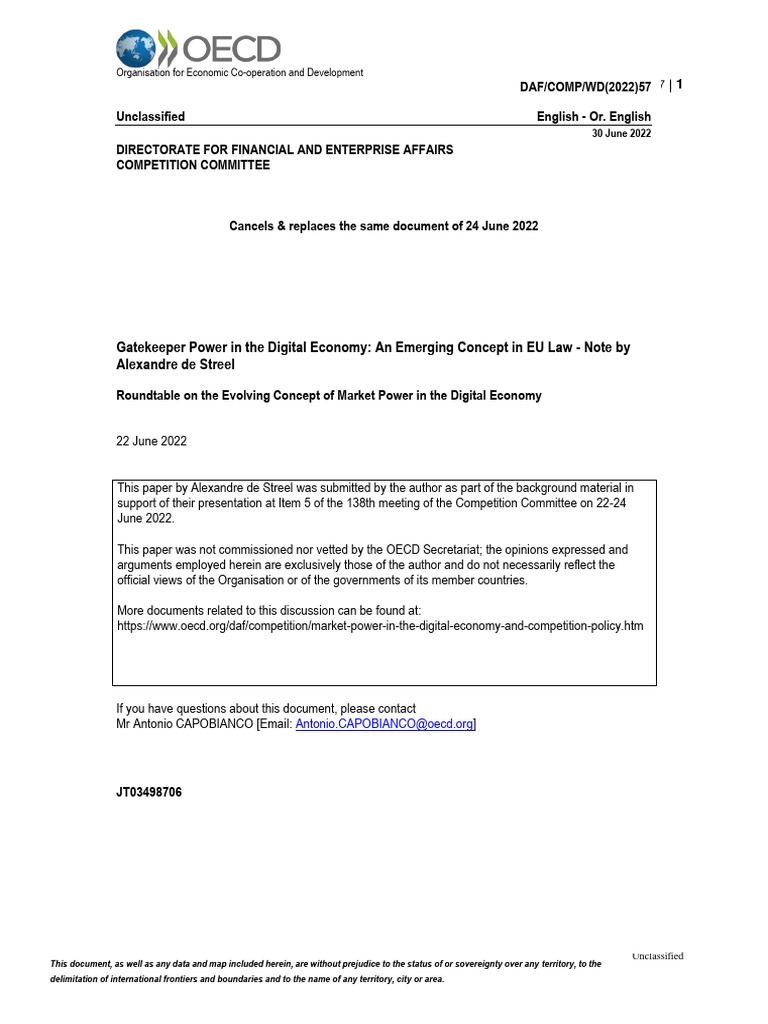 Streel - Gatekeeper Power in The Digital Economy OCDE | PDF | Economies