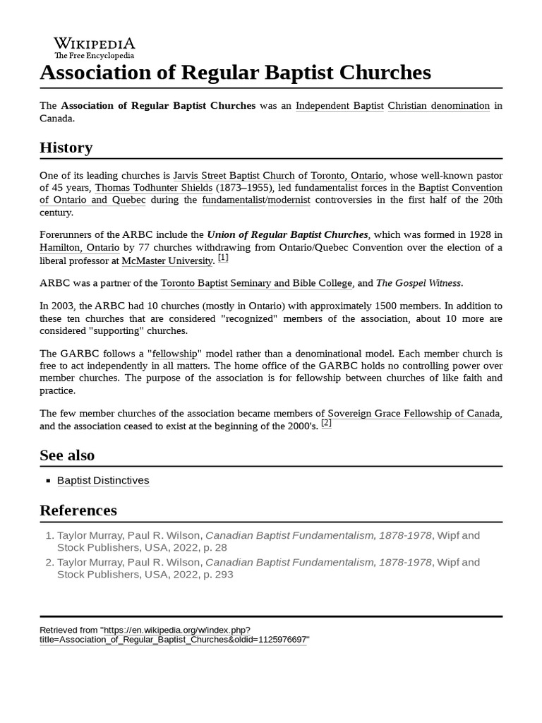 Association of Regular Baptist Churches | PDF