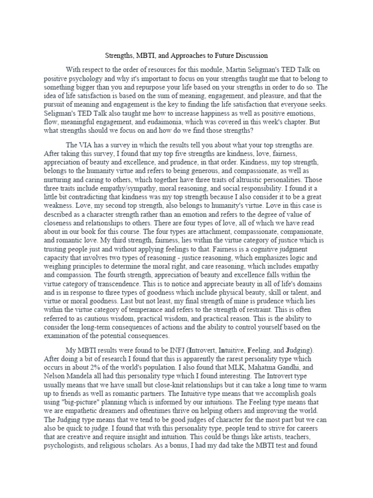 Strengths Mbti and Approaches To Future Discussion | PDF | Virtue ...
