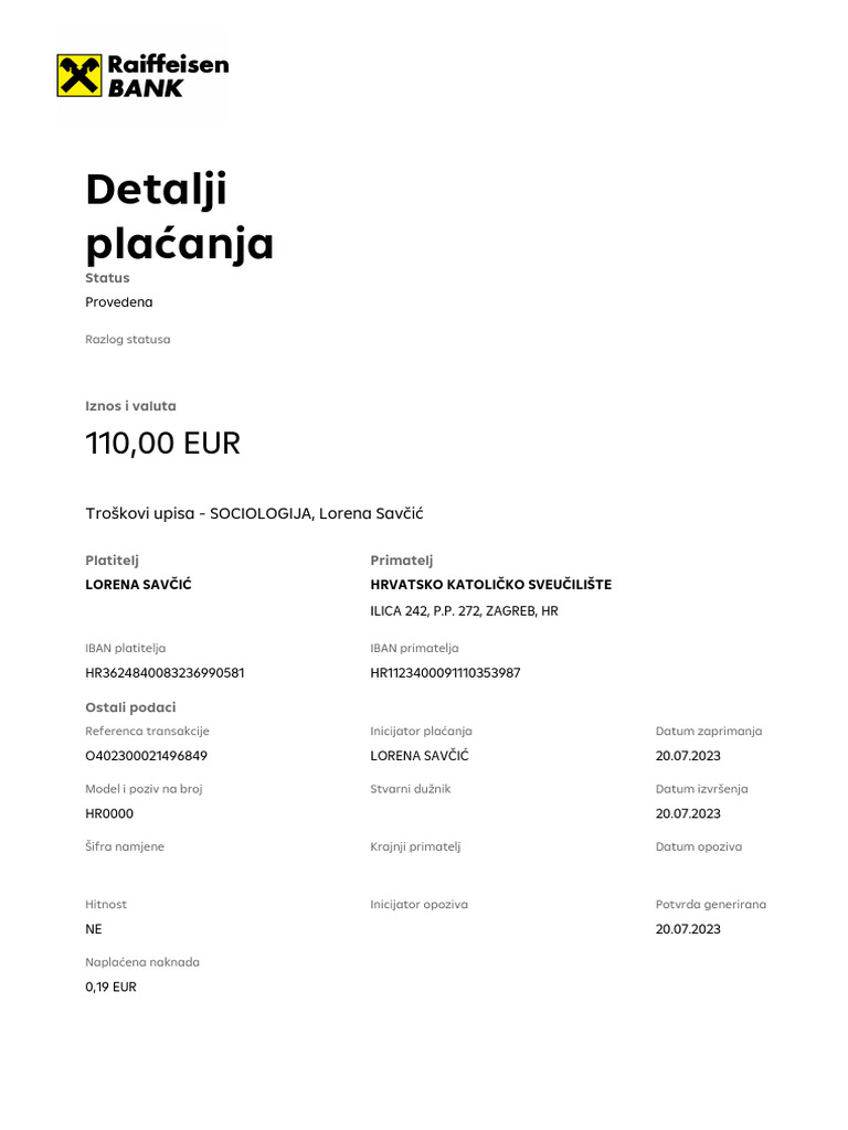 Potvrda o Uplati | PDF