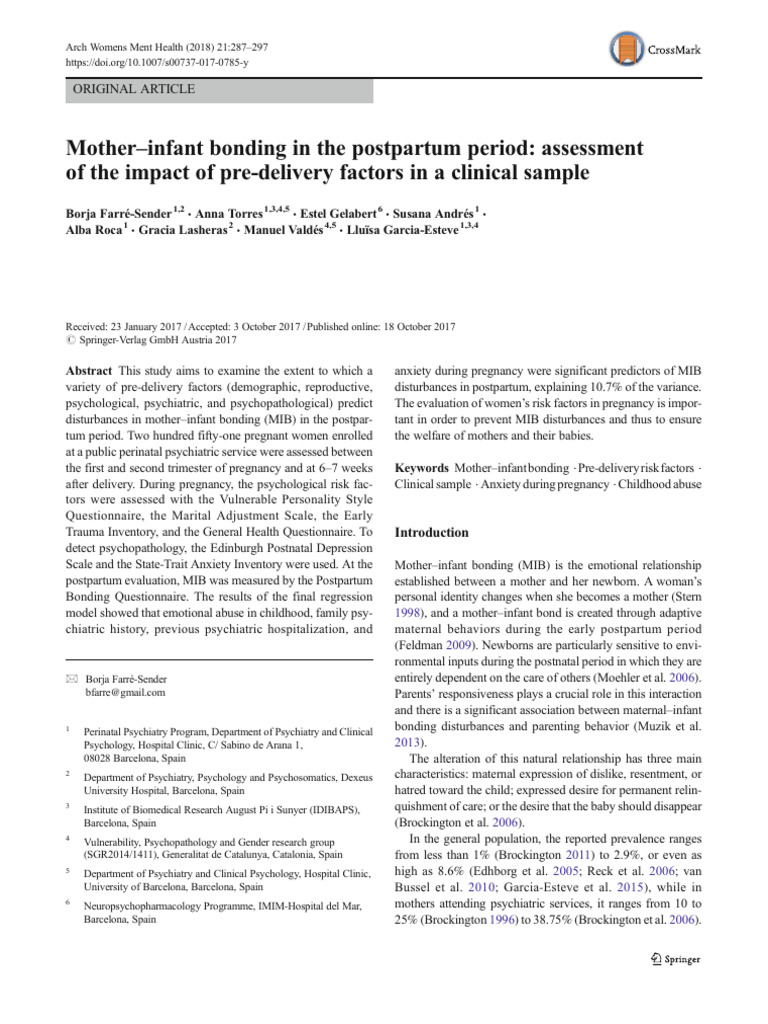 Mother-Infant Bonding in The Postpartum Period - Assessment of The ...