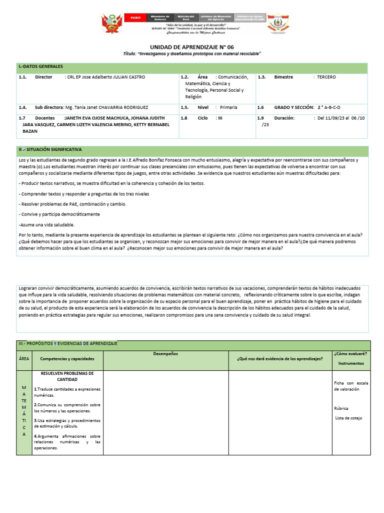 Unidad de Aprendizaje 6 Segundo Grado 2023 | PDF | Aprendizaje | Evaluación