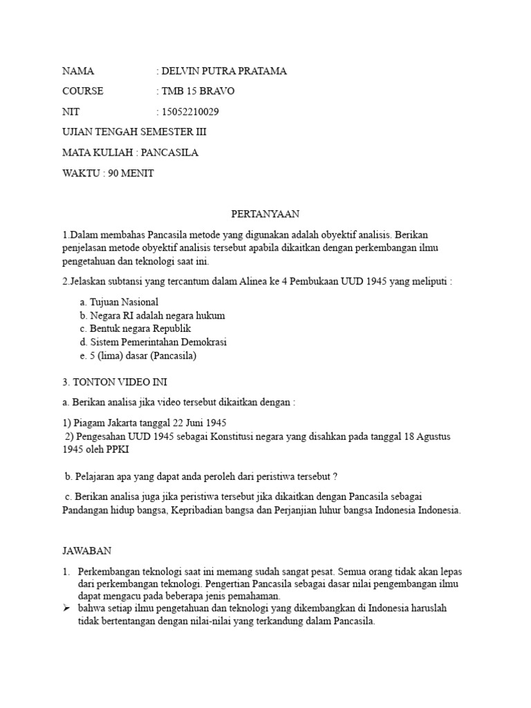 Uts Pancasila | PDF