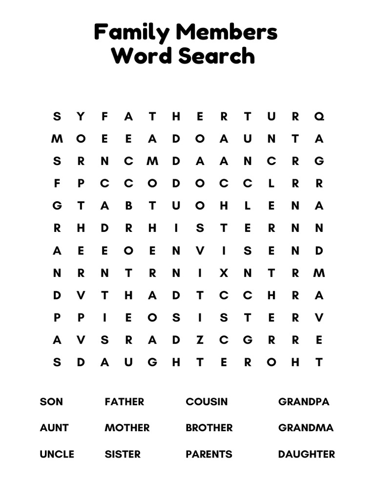 Family Members Word Search Worksheet | PDF