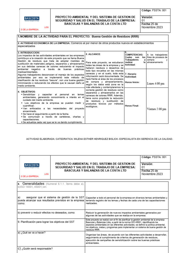 Act PR Amb y Sg-Sst. (Iso 14001, 45001) . | PDF | Residuos | Gestión de ...