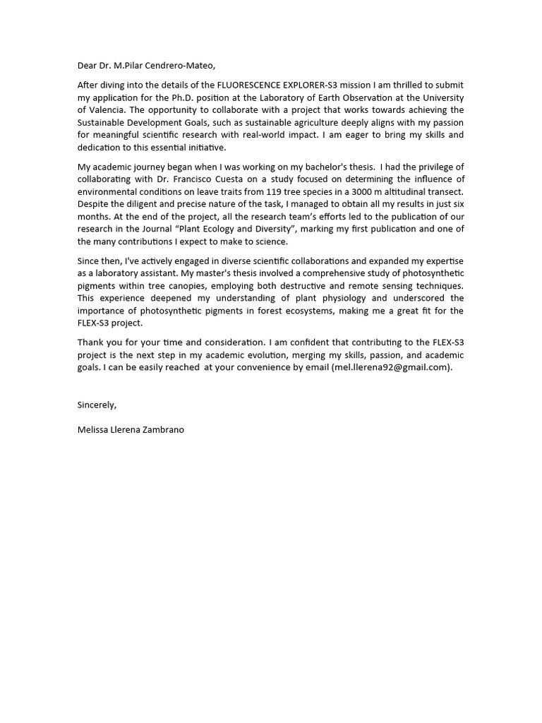 Cover Letter Melissa Llerena | PDF