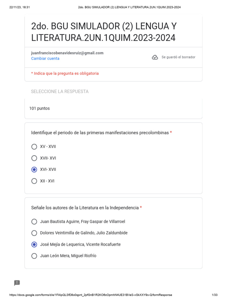 2do. BGU SIMULADOR (2) LENGUA Y LITERATURA.2UN.1QUIM.2023-2024 | PDF | Citación