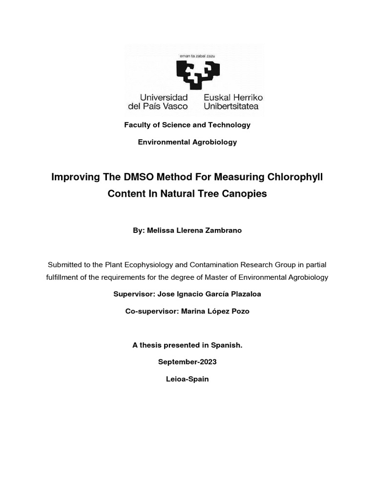 Improving The DMSO Method For Measuring Chlorophyll Content in Natural ...