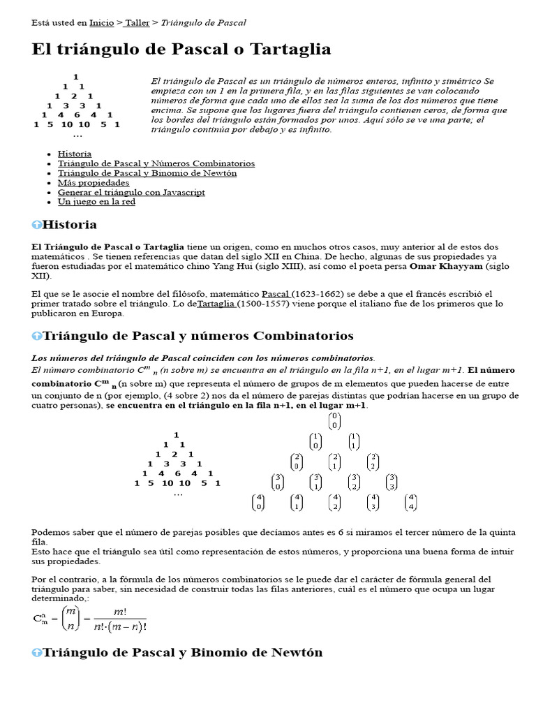 Triángulo de Pascal: Historia y Usos | PDF | Combinatoria | Matemáticas