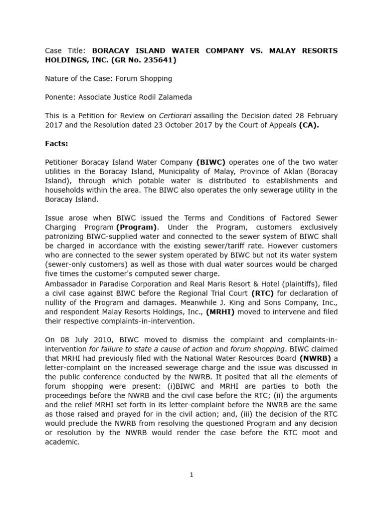 GR No. 235641 - Boracay Island Water Company vs. Malay Resorts | PDF | Judgment (Law) | Lawsuit
