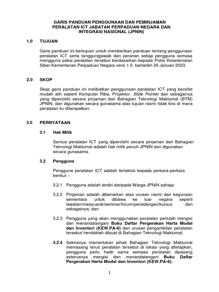 Panduan Peminjaman ICT JPNIN | PDF | Teknologi & Rekayasa
