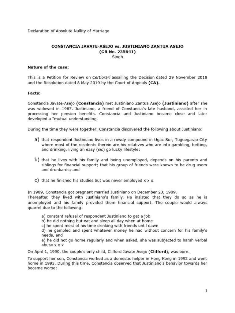 GR No. 247798 - Constancia Javate Asejo vs. Justiniano Zantua Asejo ...