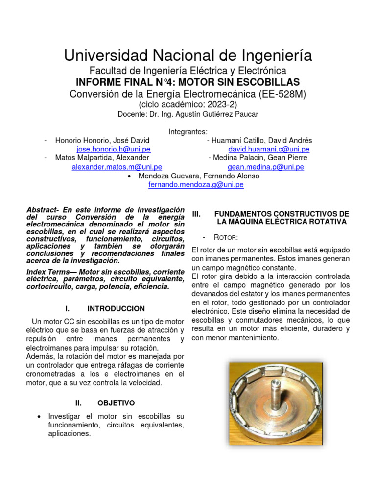 Informe sobre Motor Sin Escobillas | PDF | Motor eléctrico | Inductor