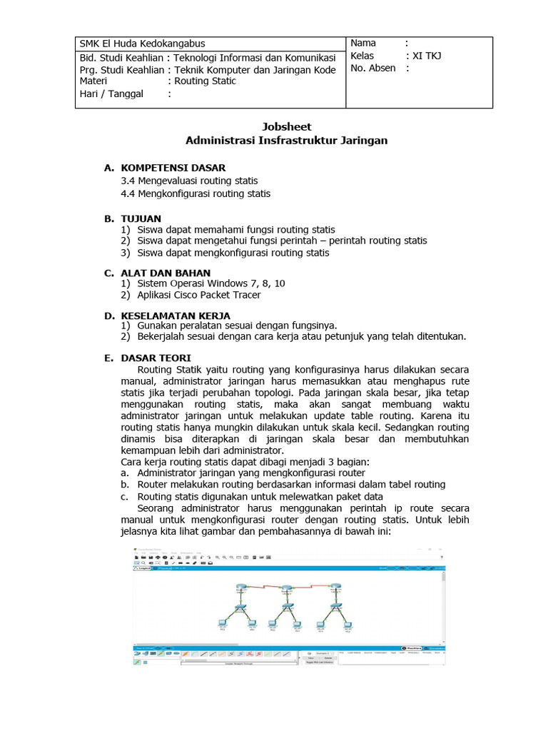 Jobsheet Routing Static | PDF | Komputer | Teknologi & Rekayasa
