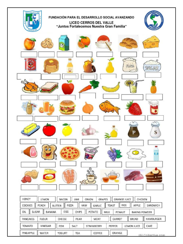 Examen de Ingles Foods | PDF