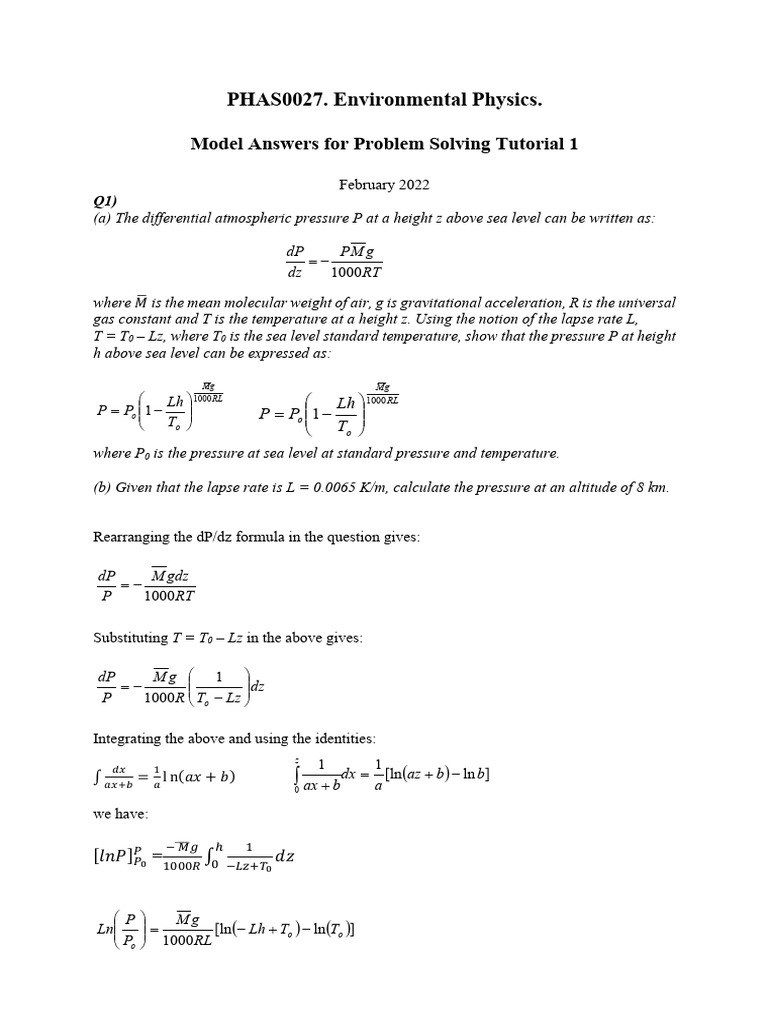 PHAS0027 PST1 Solutions | PDF | Sun | Earth