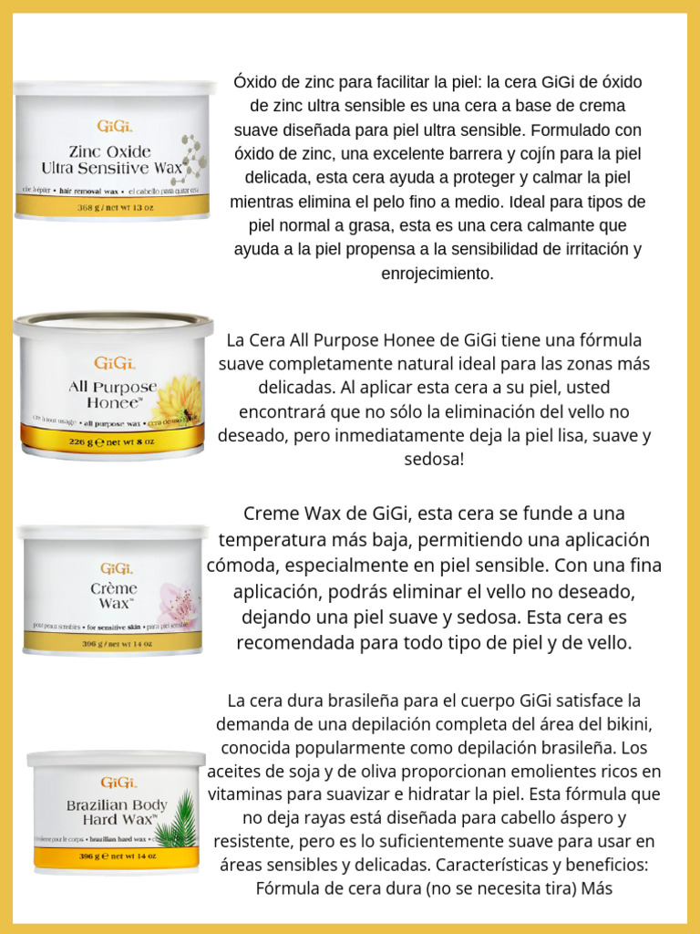 Cera Depiladora Ultra Sensible Zon Oxido De Zinc, Gigi 13 oz. CERA ...