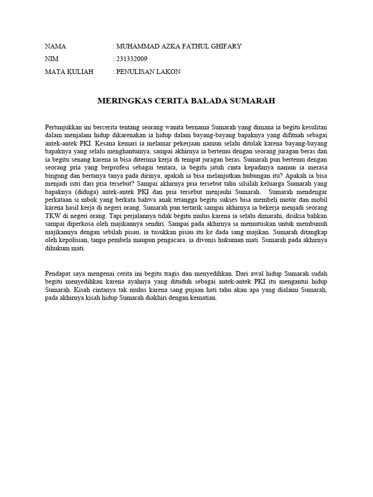 Balada Sumarah Rekap Cerita | PDF