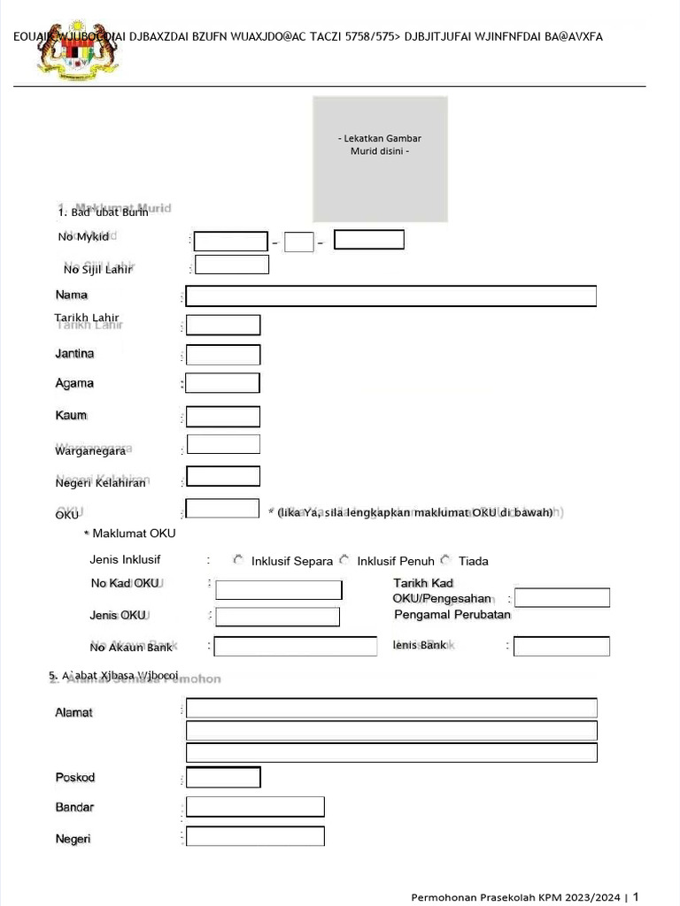 Borang Permohonan Prasekolah 2023 2024 | PDF