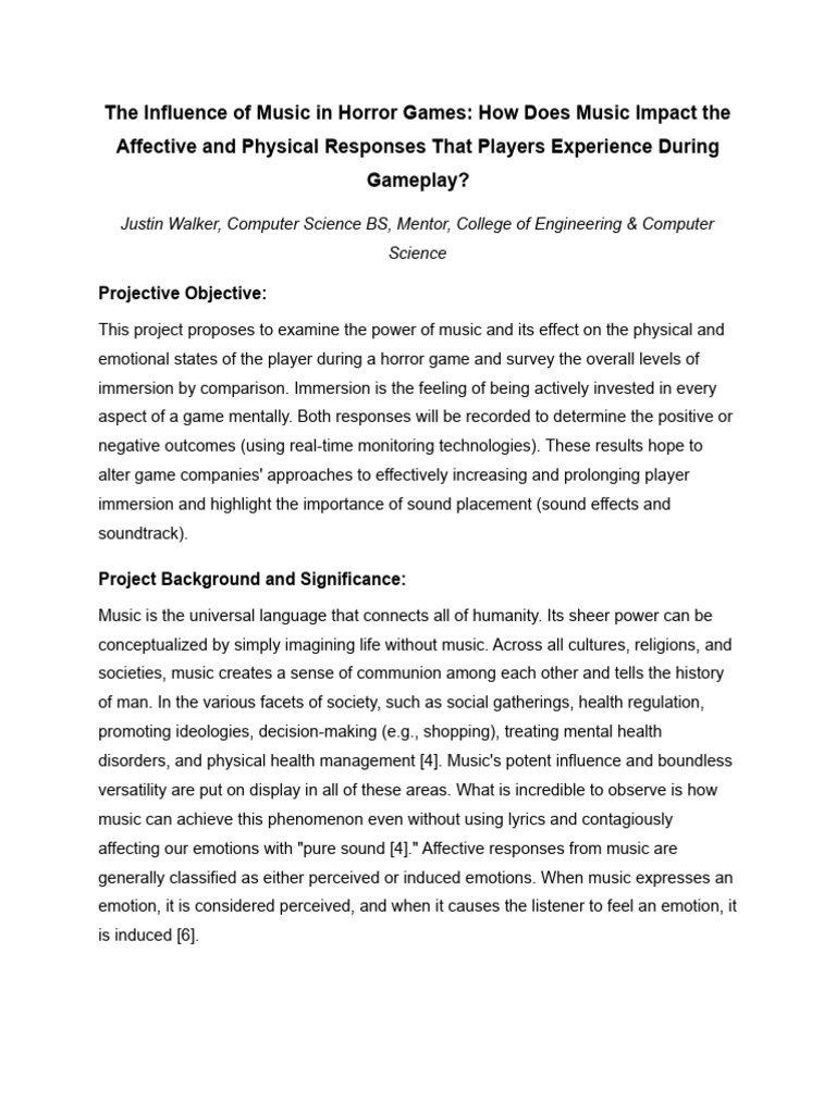 The Influence of Music in Horror Games (Final Draft) | PDF | Emotions ...
