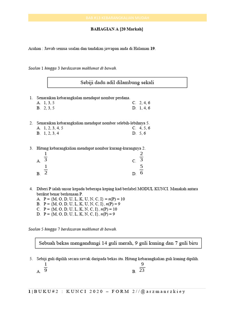 Bab 13 Kebarangkalian Mudah | PDF
