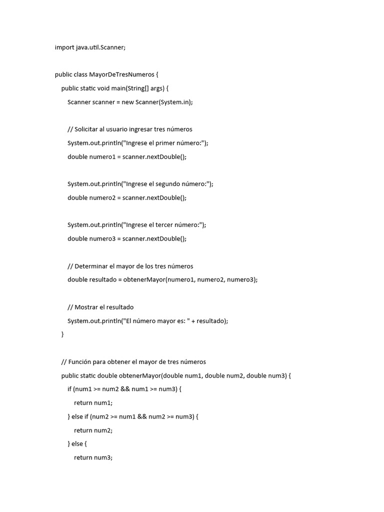 Mayor de Tres Numeros en Java | PDF