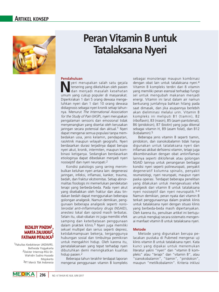 Artikel Peran Vitamin B Untuk Tatalaksana Nyeri 06 2017 DR Pinzon | PDF