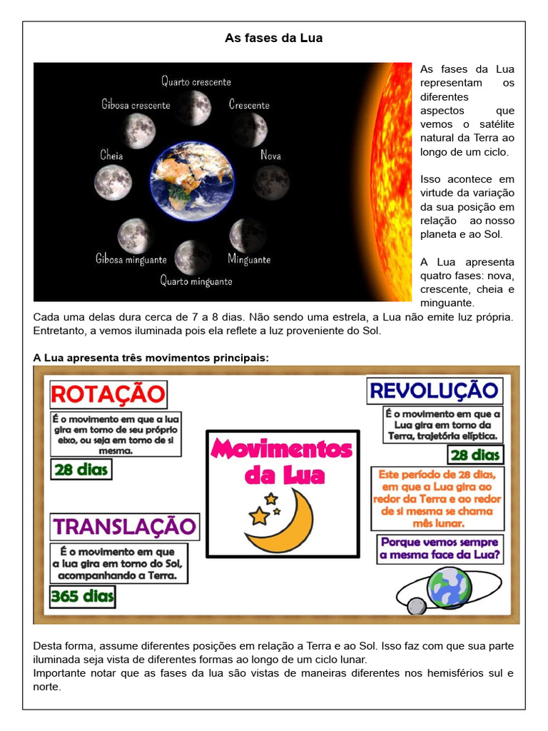 As Fases Da Lua | PDF | Lua | Objetos astronômicos