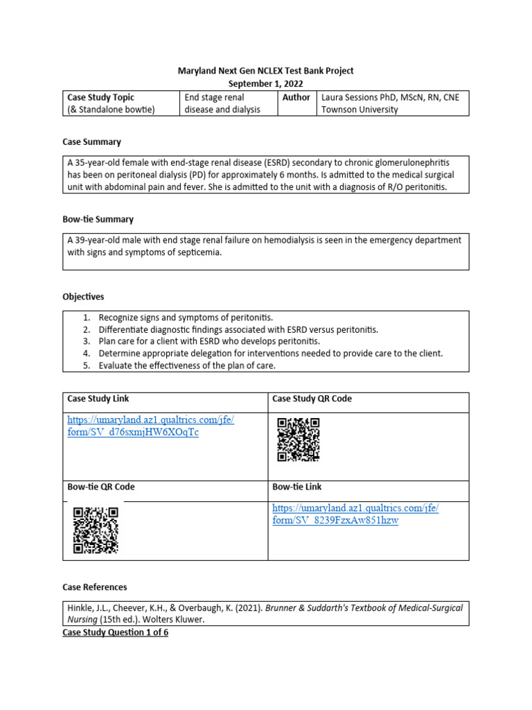 ESRD and Dialysis Case Study | PDF | Chronic Kidney Disease | Kidney ...