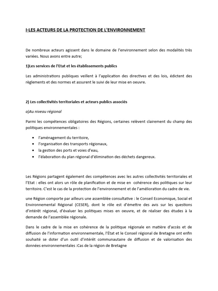 Acteurs de la Protection de l'Environnement | PDF | Environnement ...