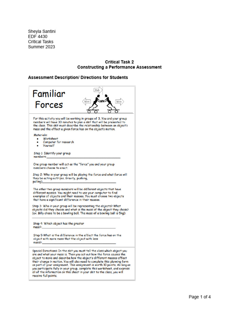 Constructing A Performance Assessment | PDF | Force | Rubric (Academic) Constructing A Performance Assessment | PDF | Force | Rubric (Academic)